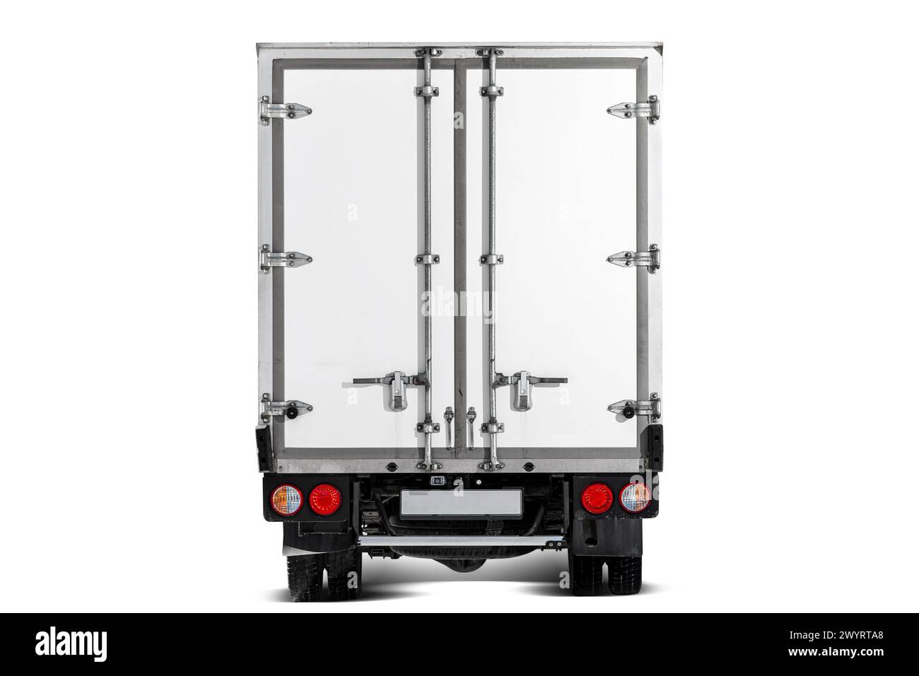 Plain white delivery truck with empty sides and empty cab, ready for ...