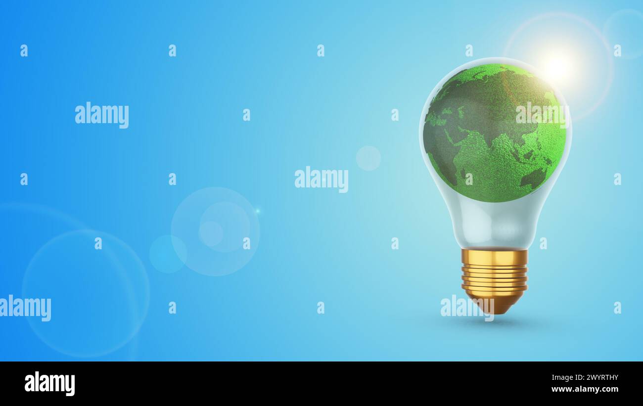 Orbiting Green Globe Inside Of Bulb Shape Stock Photo - Alamy