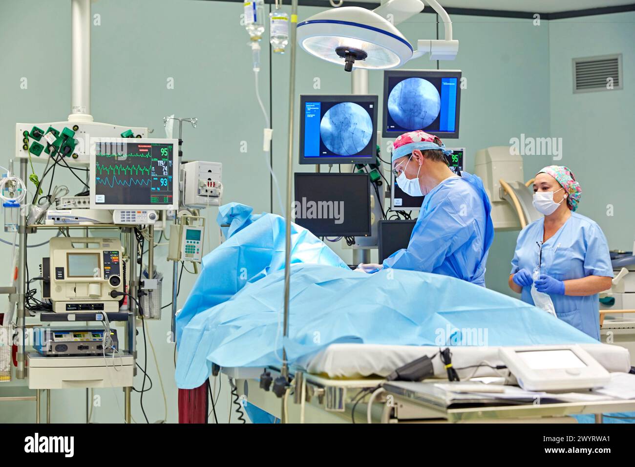 Operating room for placement of defibrillator. Intensive Care Unit ICU ...