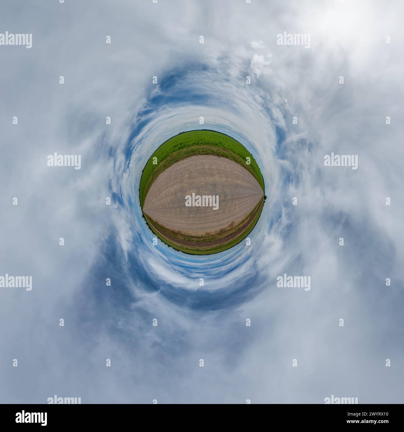 simple tiny planet without buildings in blue sky with beautiful clouds ...