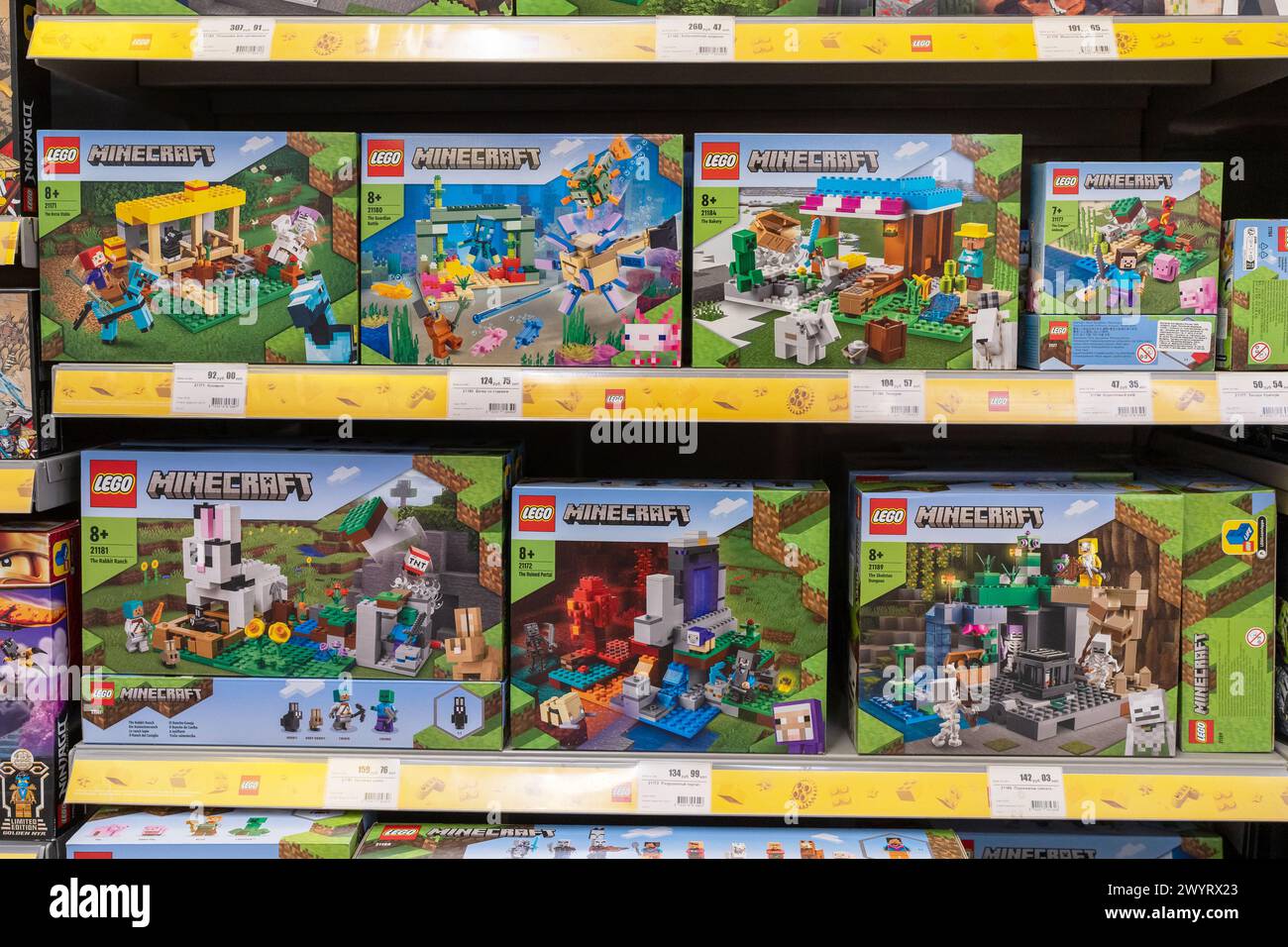 LEGO Minecraft sets on store shelves. Lego construction kits for sale ...