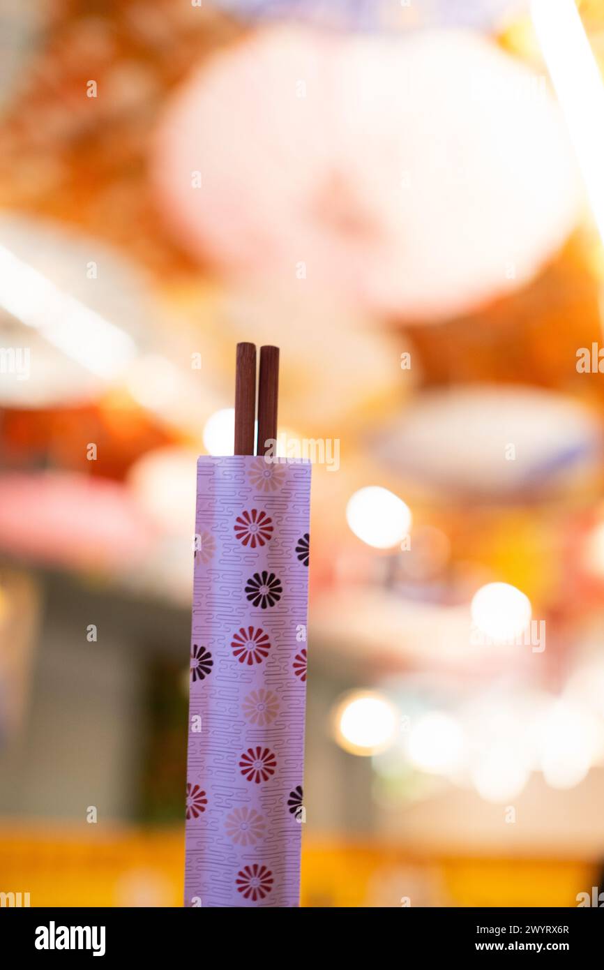 Close-up of a packet of Chinese or Japanese chopsticks for eating ...