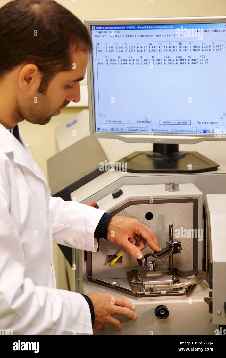 Analysis of steel composition, spectrometer, quality control laboratory ...