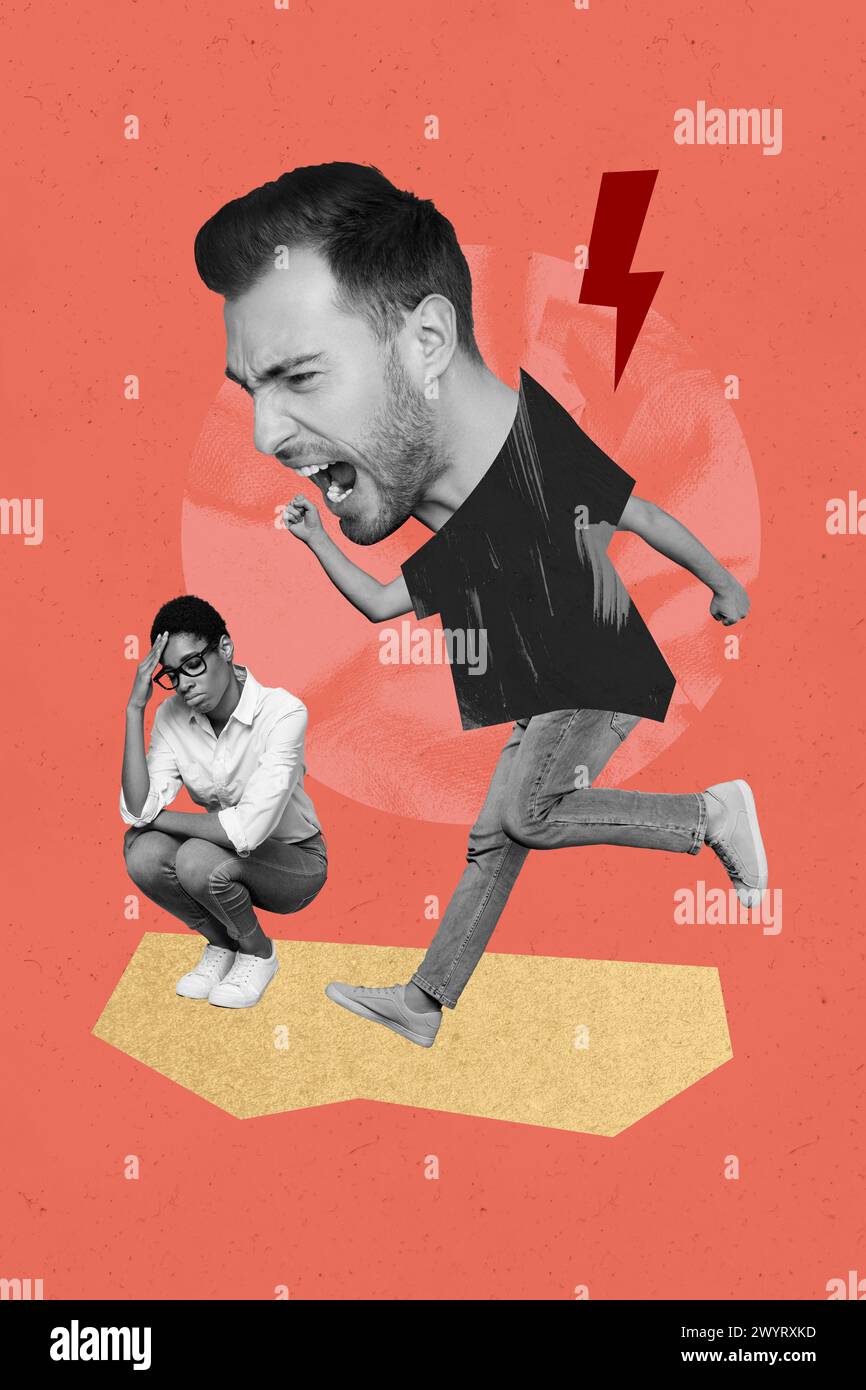 Composite collage picture image of screaming man female hater bullying ...