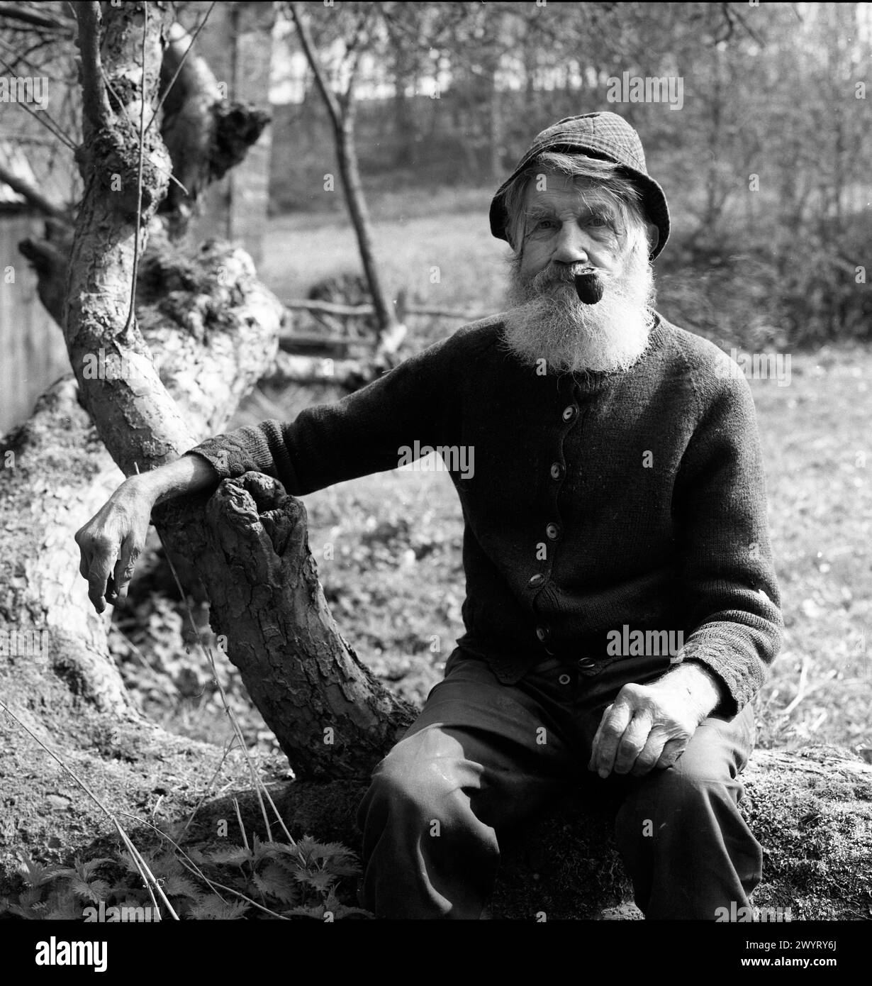 Elderly man smoking long tobacco Black and White Stock Photos & Images ...