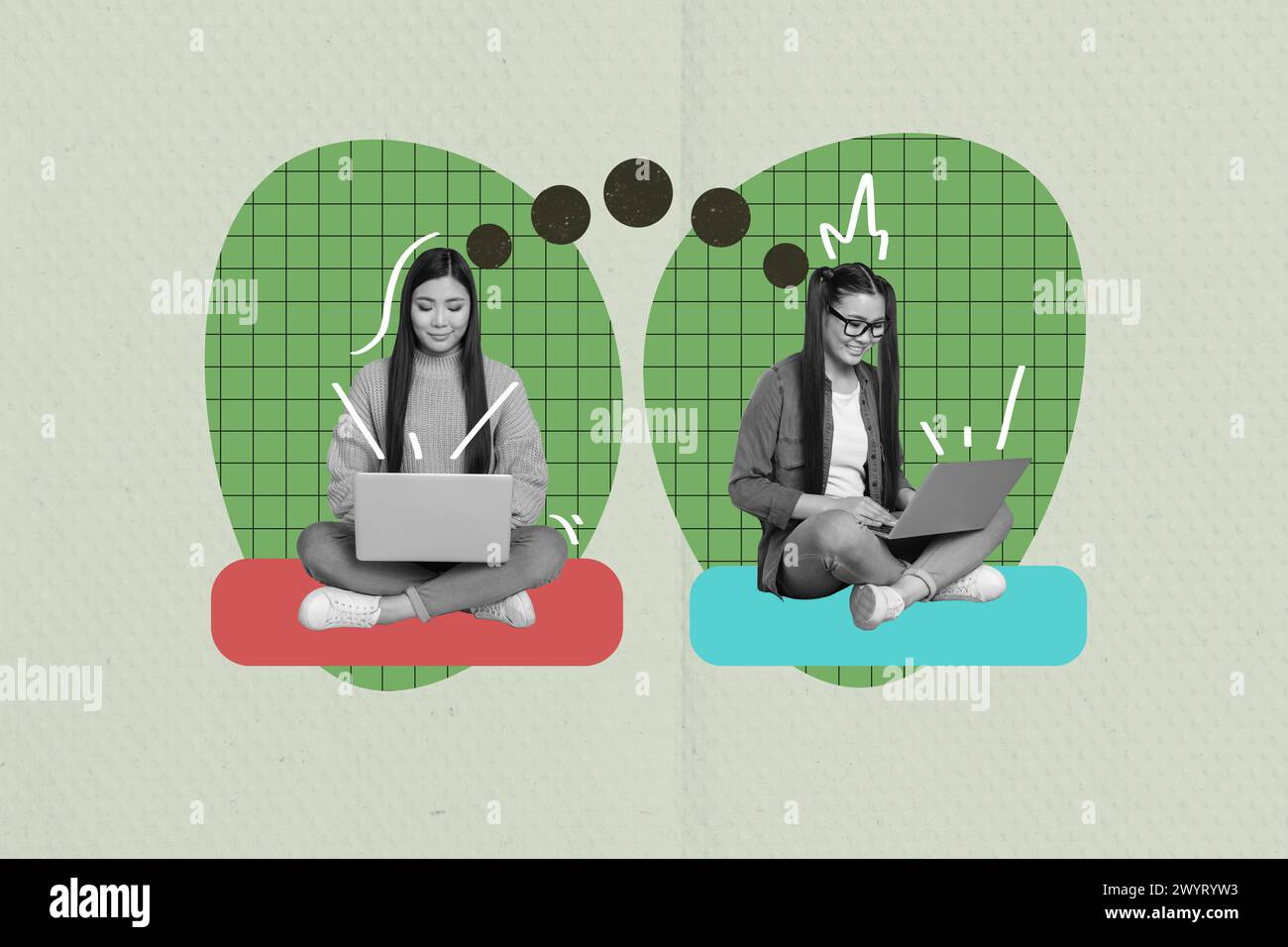 Composite trend artwork sketch image photo collage of two young ...