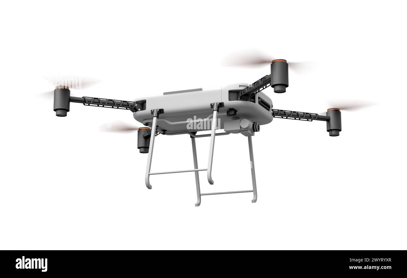 3d rendering of drone with working propellers isolated on white ...