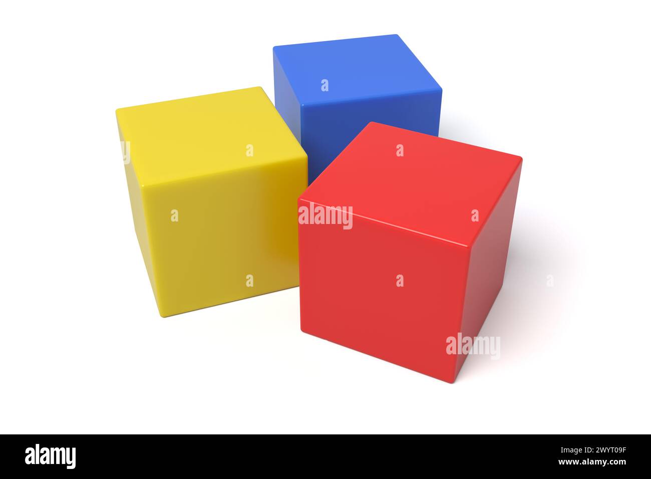 Three primary colored cubes casting soft shadows Stock Photo - Alamy