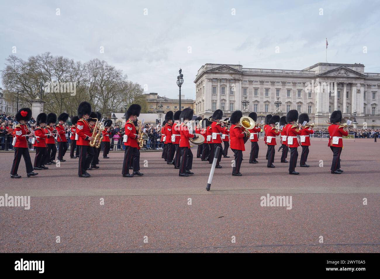 London 8 April 2024 . Members the Scots Guards regiment take part in a ...