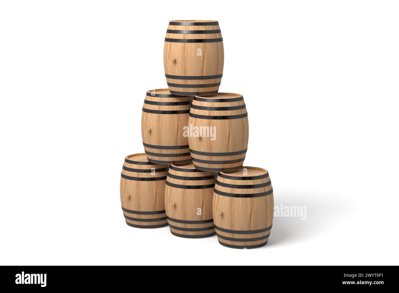 Seven wooden barrels in a tiered formation Stock Photo - Alamy