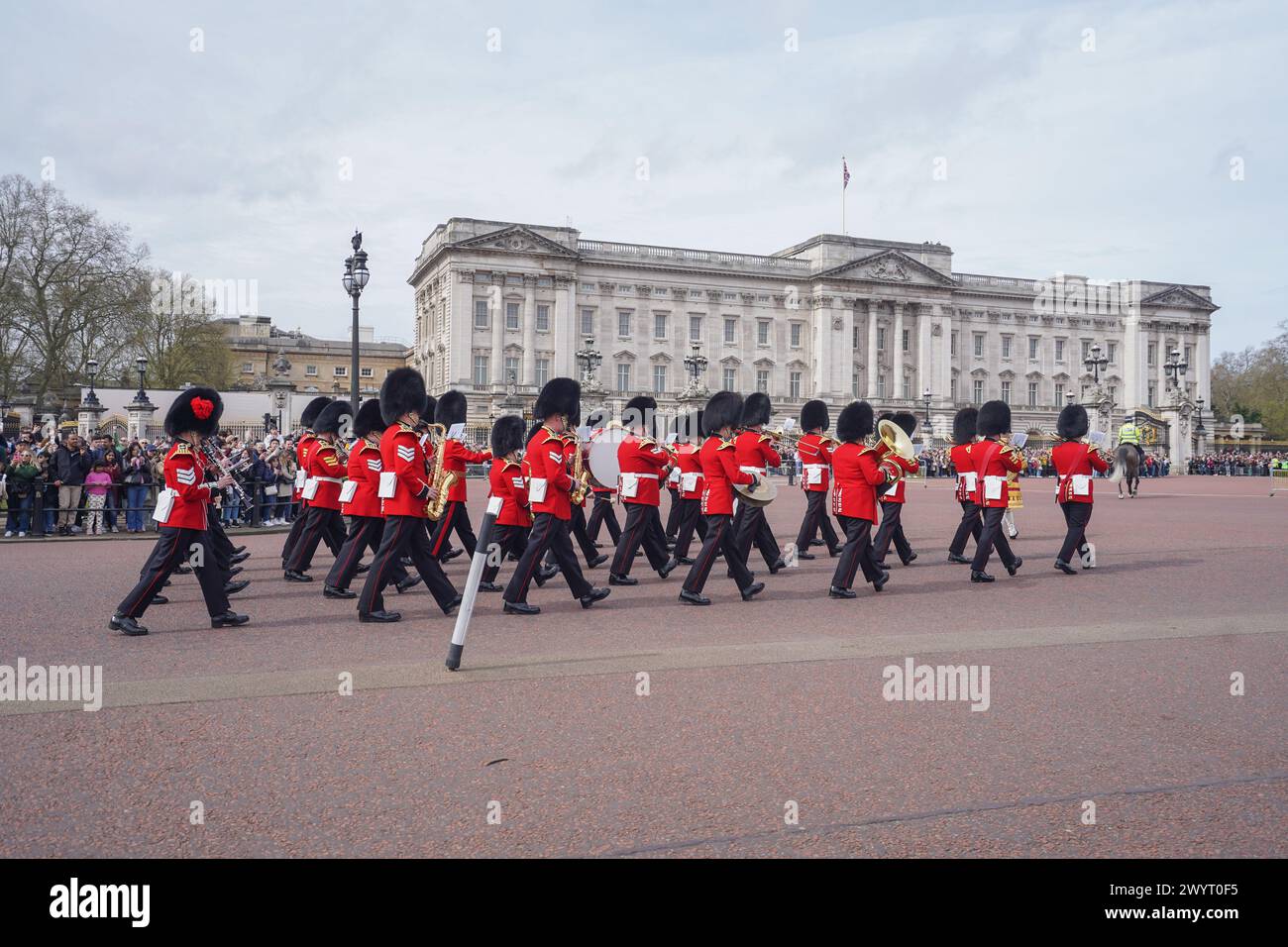 London 8 April 2024 . Members the Scots Guards regiment take part in a ...