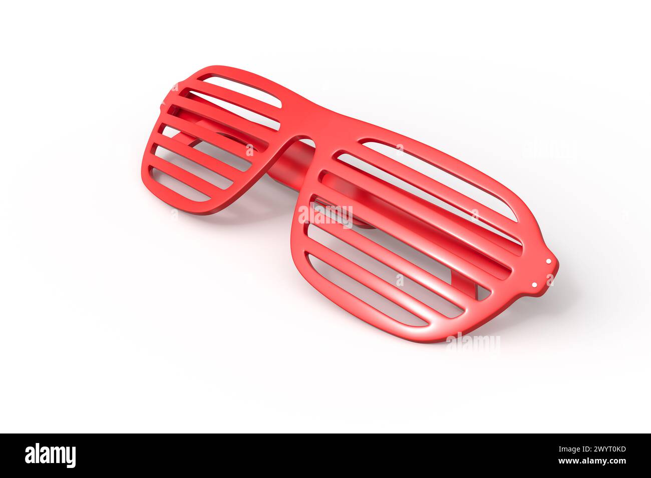 Single red slatted sunglass tilted on white backdrop Stock Photo - Alamy