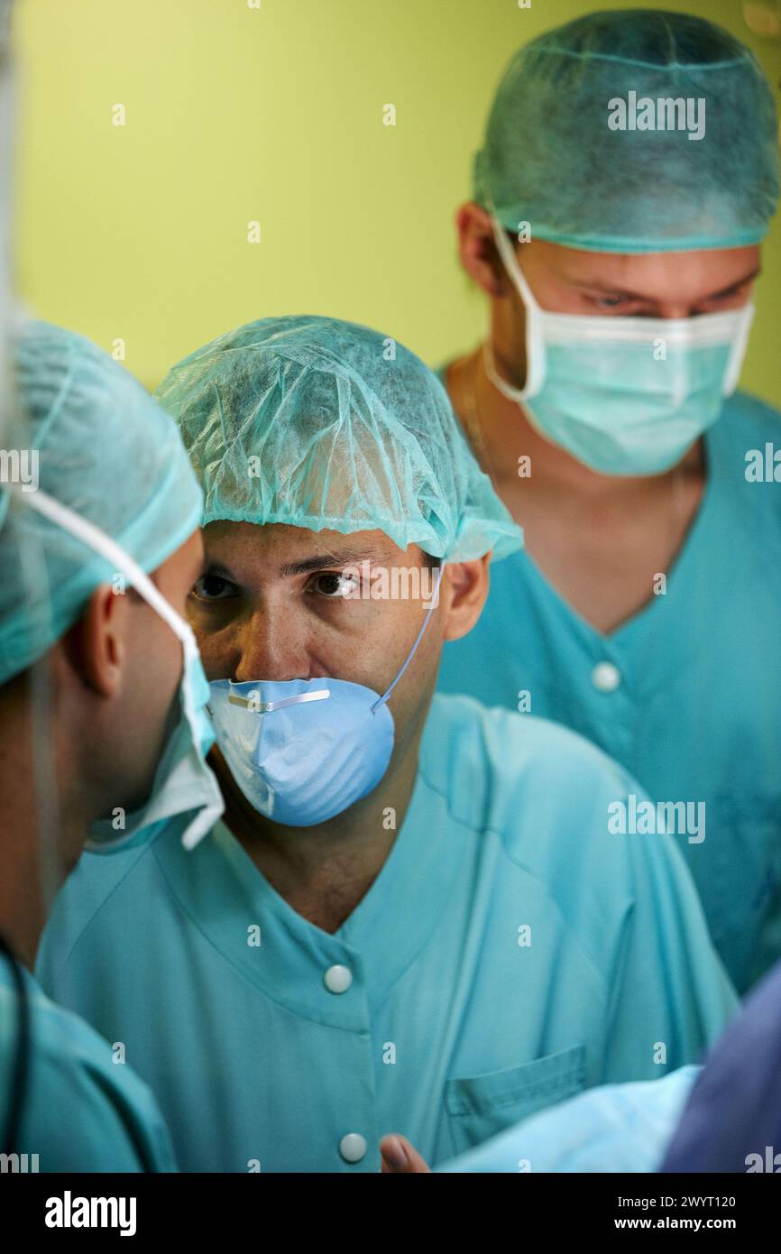 Aortic valve replacement, cardiac surgery, operation room. Hospital ...