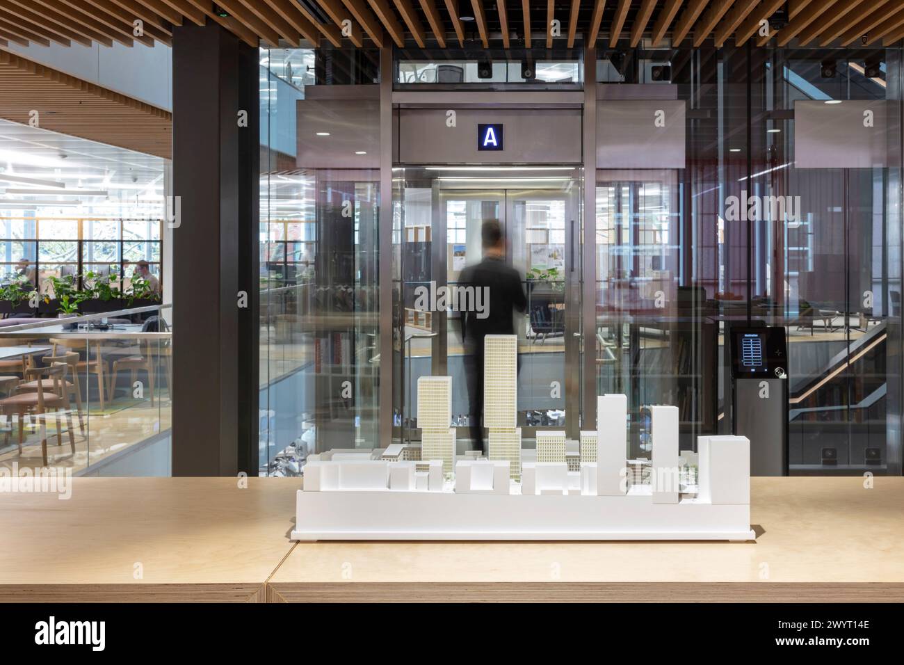 Looking through an architectural model towards the lift shafts. 150 ...