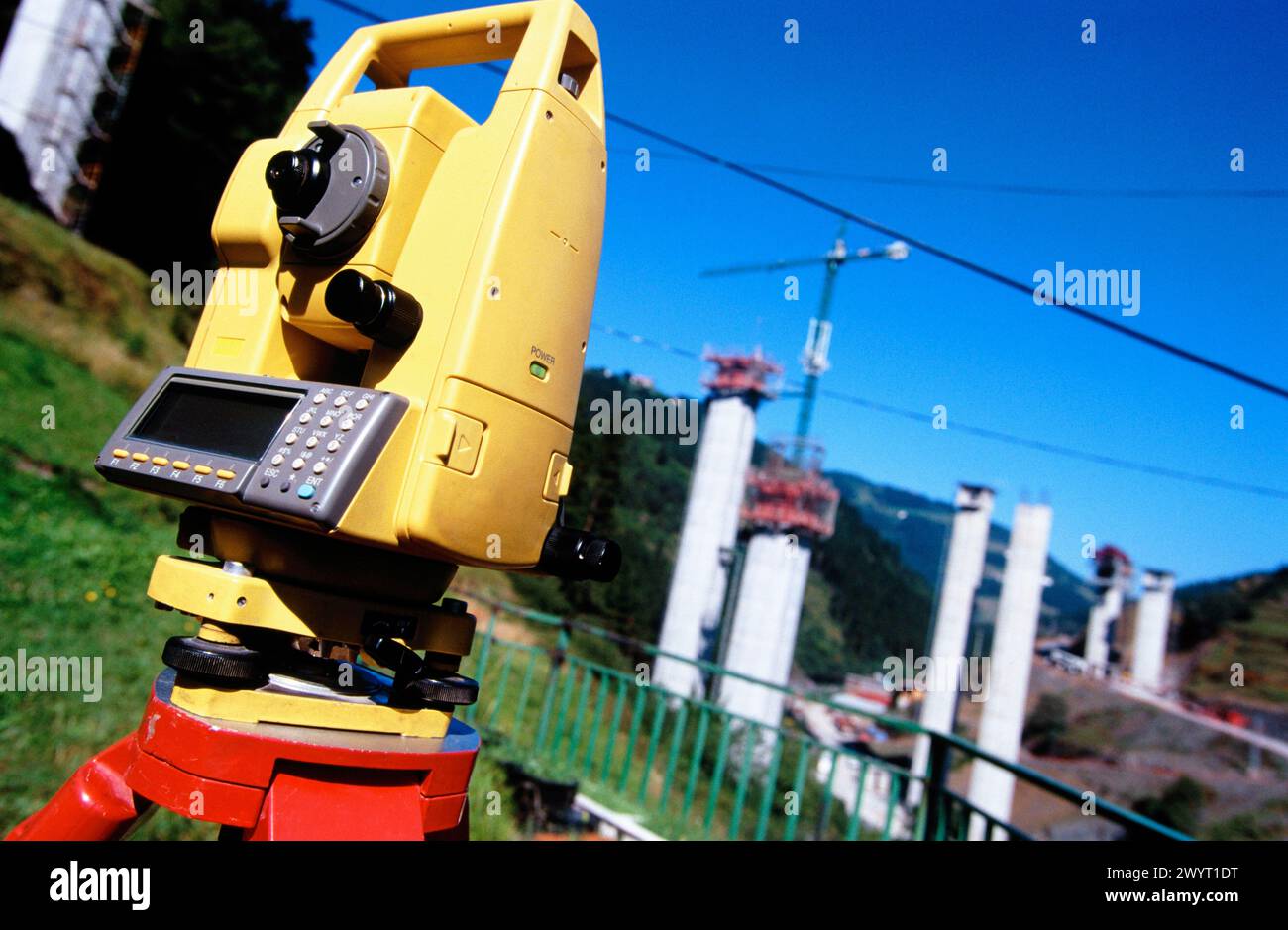 Freeway bridge construction, topographic station Stock Photo - Alamy