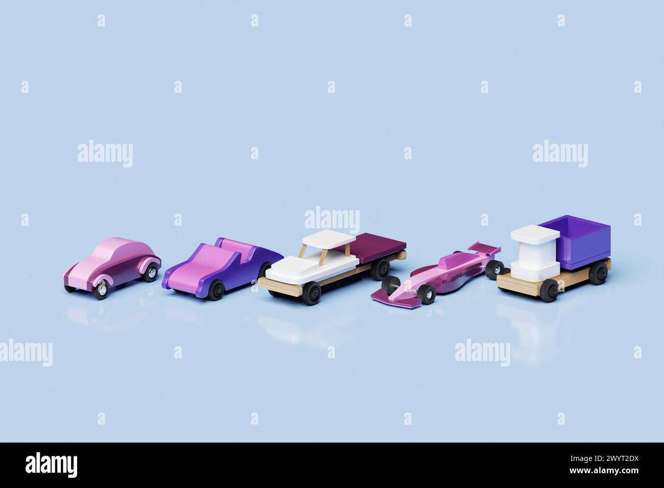 3d illustration of cute kids model cars, convertibles, pickups, truck ...