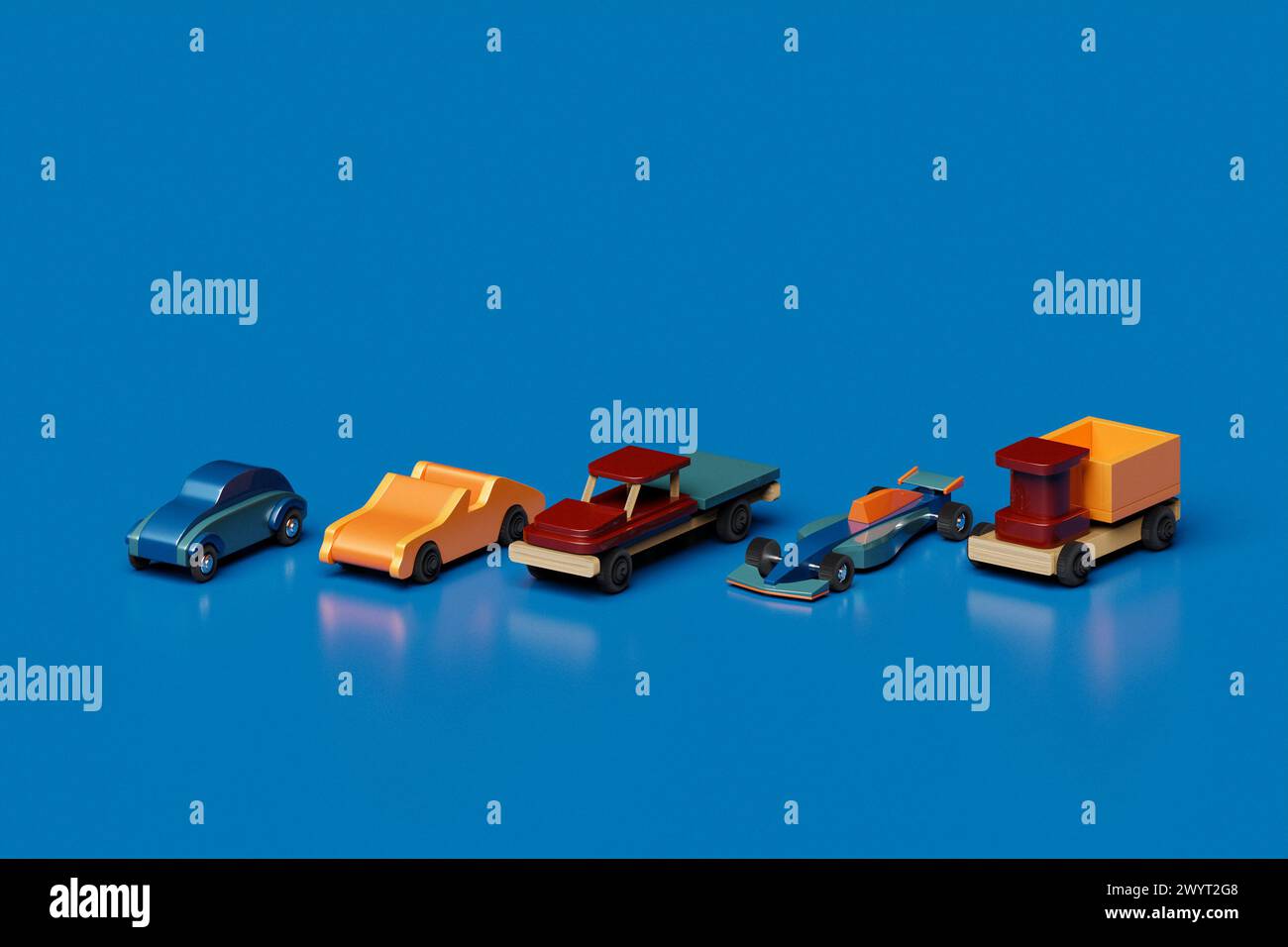 3d illustration colorful models of children's cars of various types ...