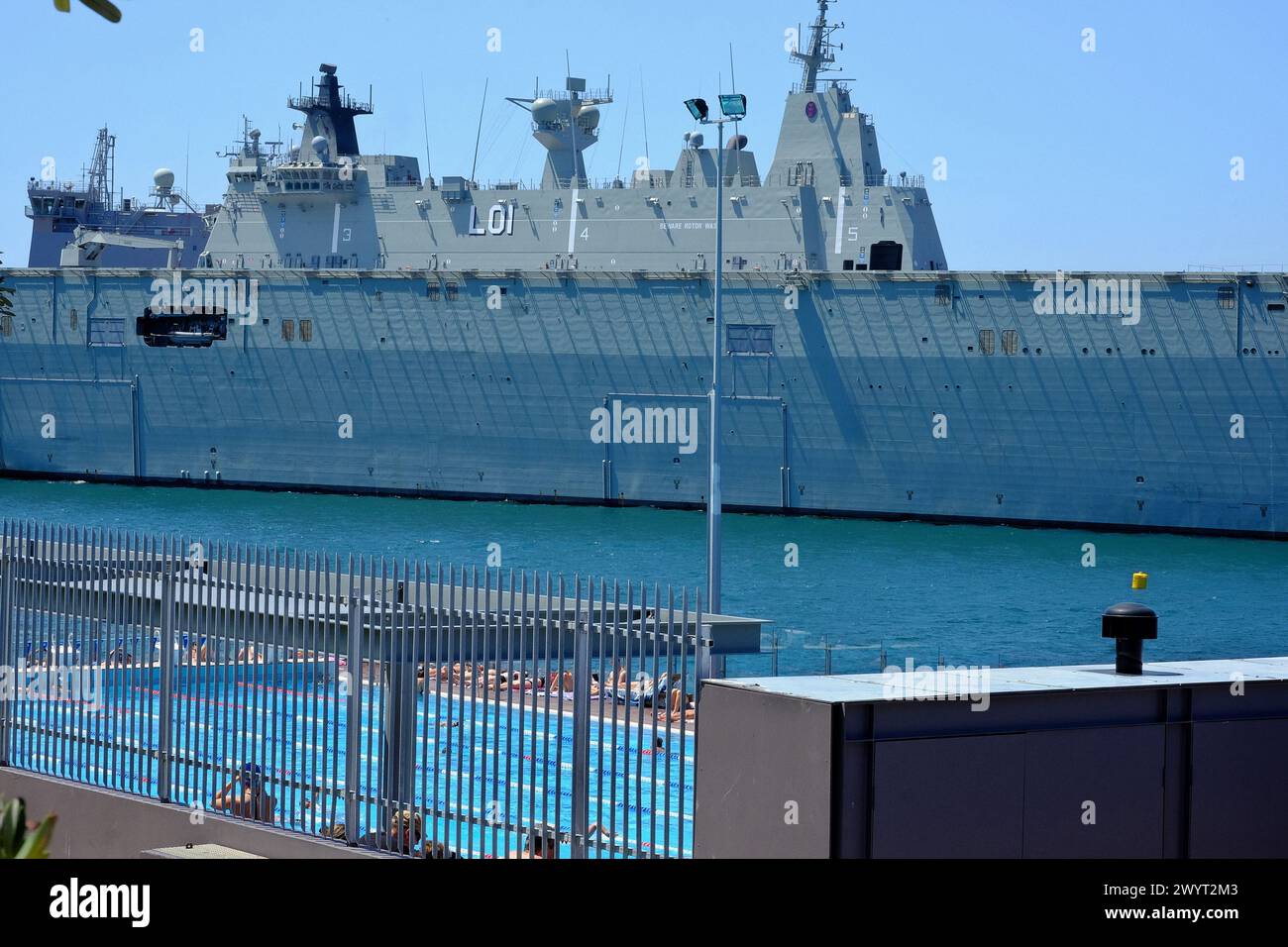 RAN ship LO1 and the Andrew (Boy) Charlton Pool with lines from the ...