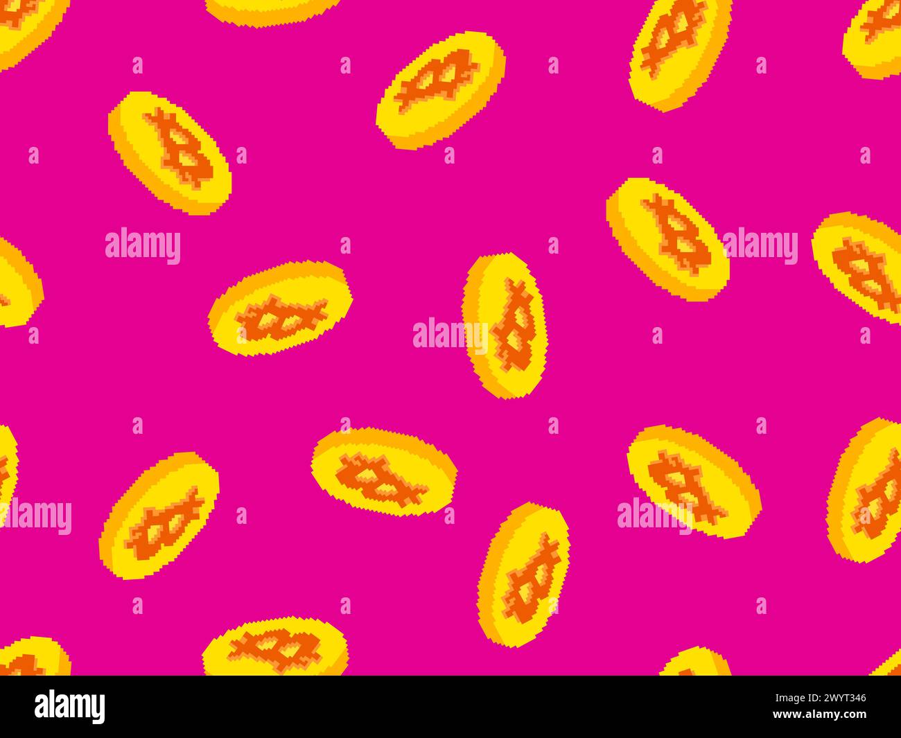 Seamless pattern with gold coins and Bitcoin symbol in pixel art style ...