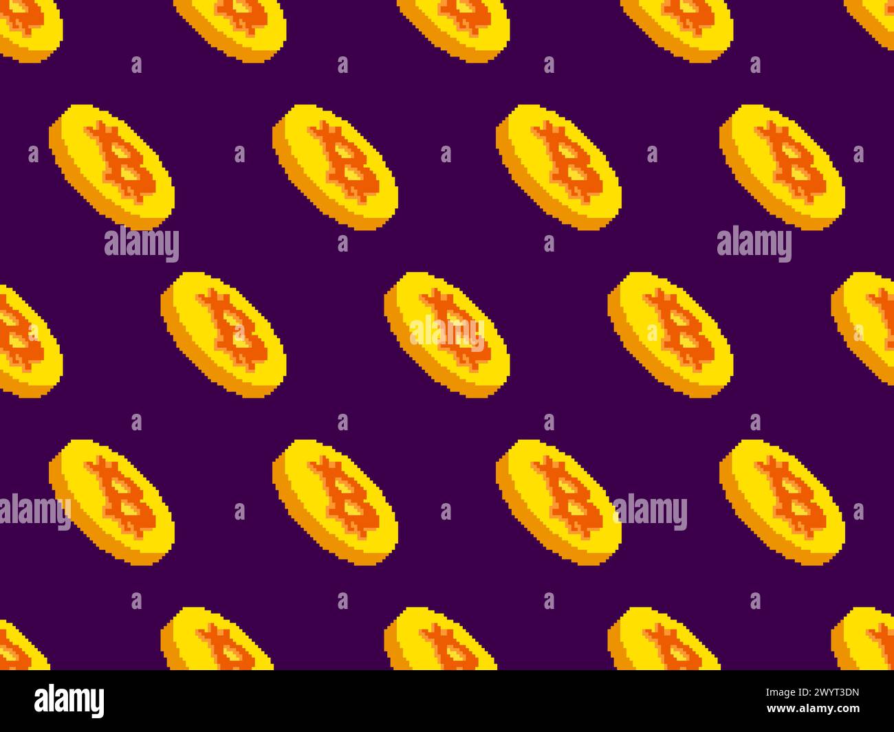 Seamless pattern with gold coins and Bitcoin symbol in pixel art style ...