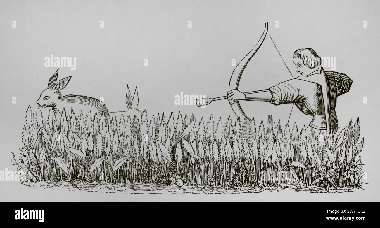 How to allure the hare. 19th century facsimile after a miniature in the ...