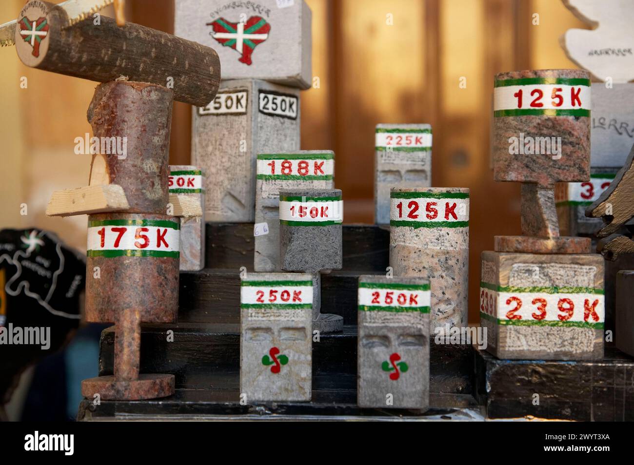 Stones for stonelifting, Basque rural sport. Santa Lucia fair ...