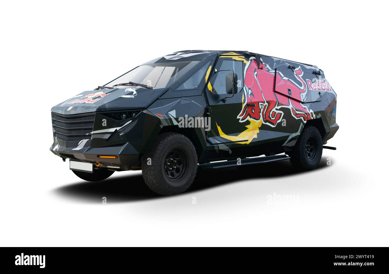 Red Bull event truck isolated on white background Stock Photo - Alamy