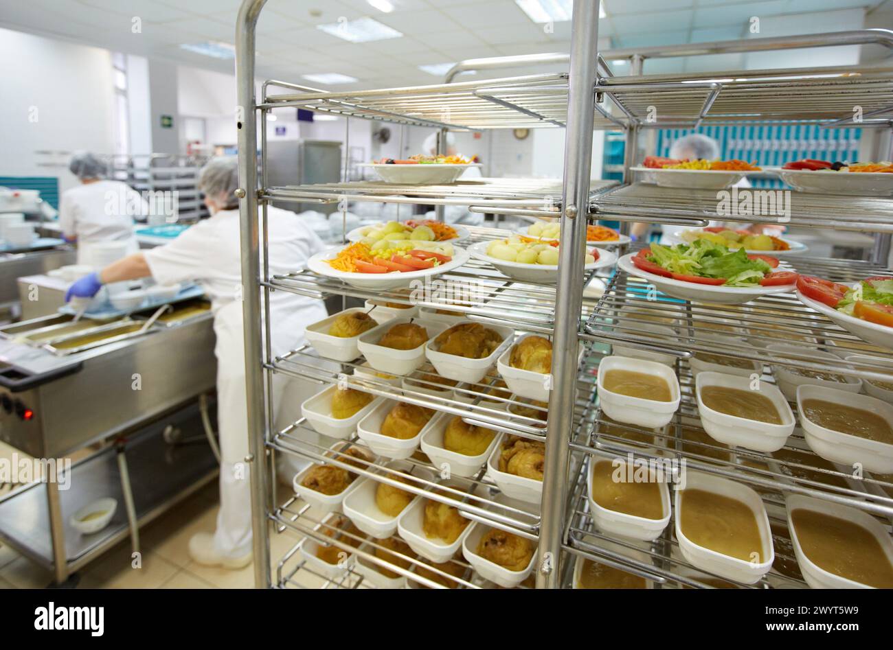 Food serving line, Hospital meal preparation, Kitchen, Hospital ...