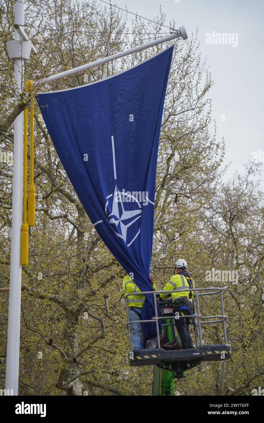 The Nato flag hangs in The Mall in London to mark the 75th anniversary ...