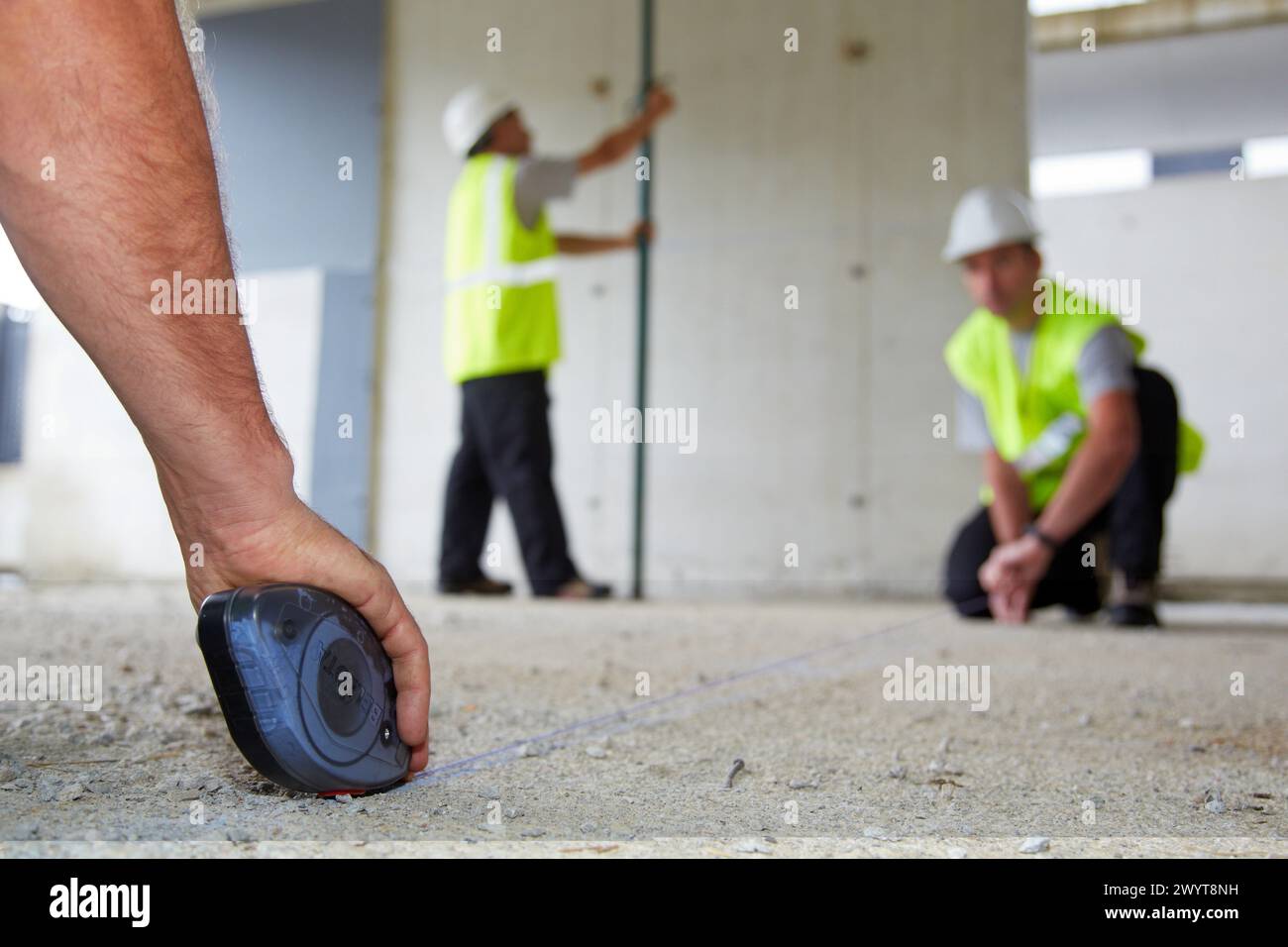 Workers with personal protective equipment, PPE, Marking guide lines ...