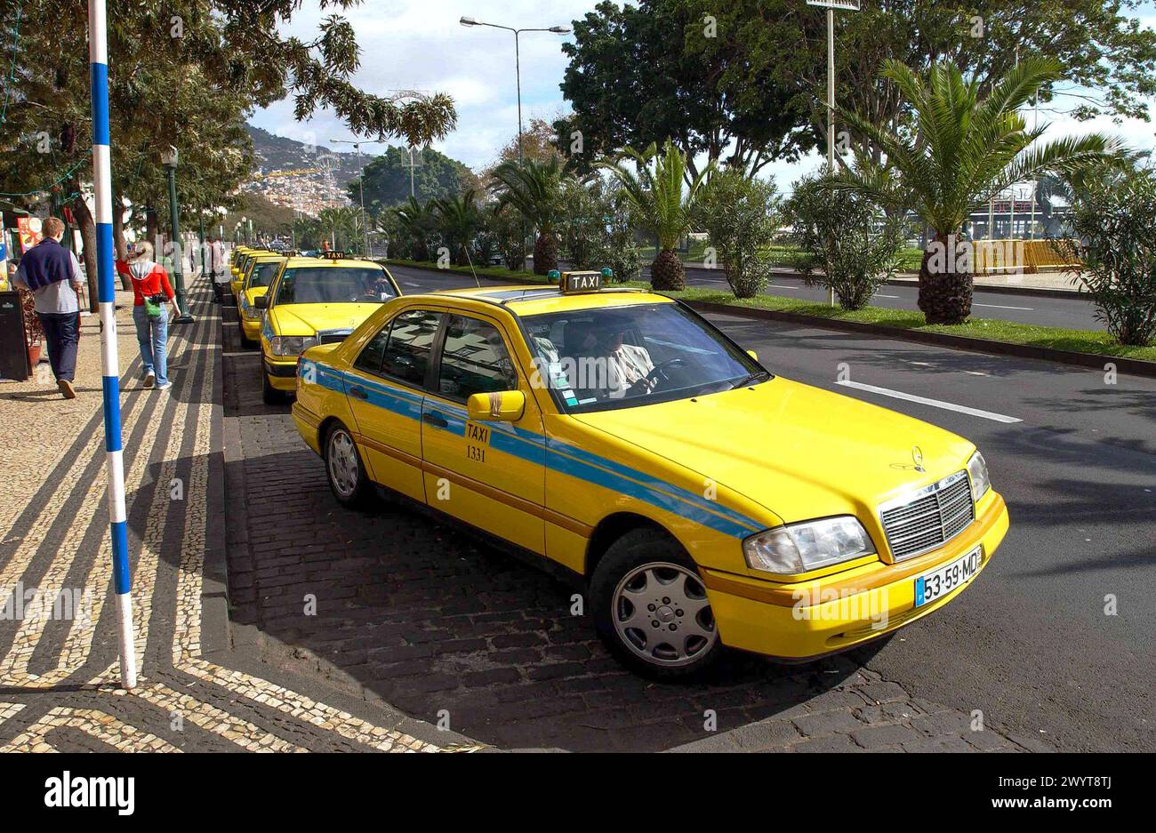 Yellow Mercedes taxi cab on the island of Madeira. circa 2002 Stock ...