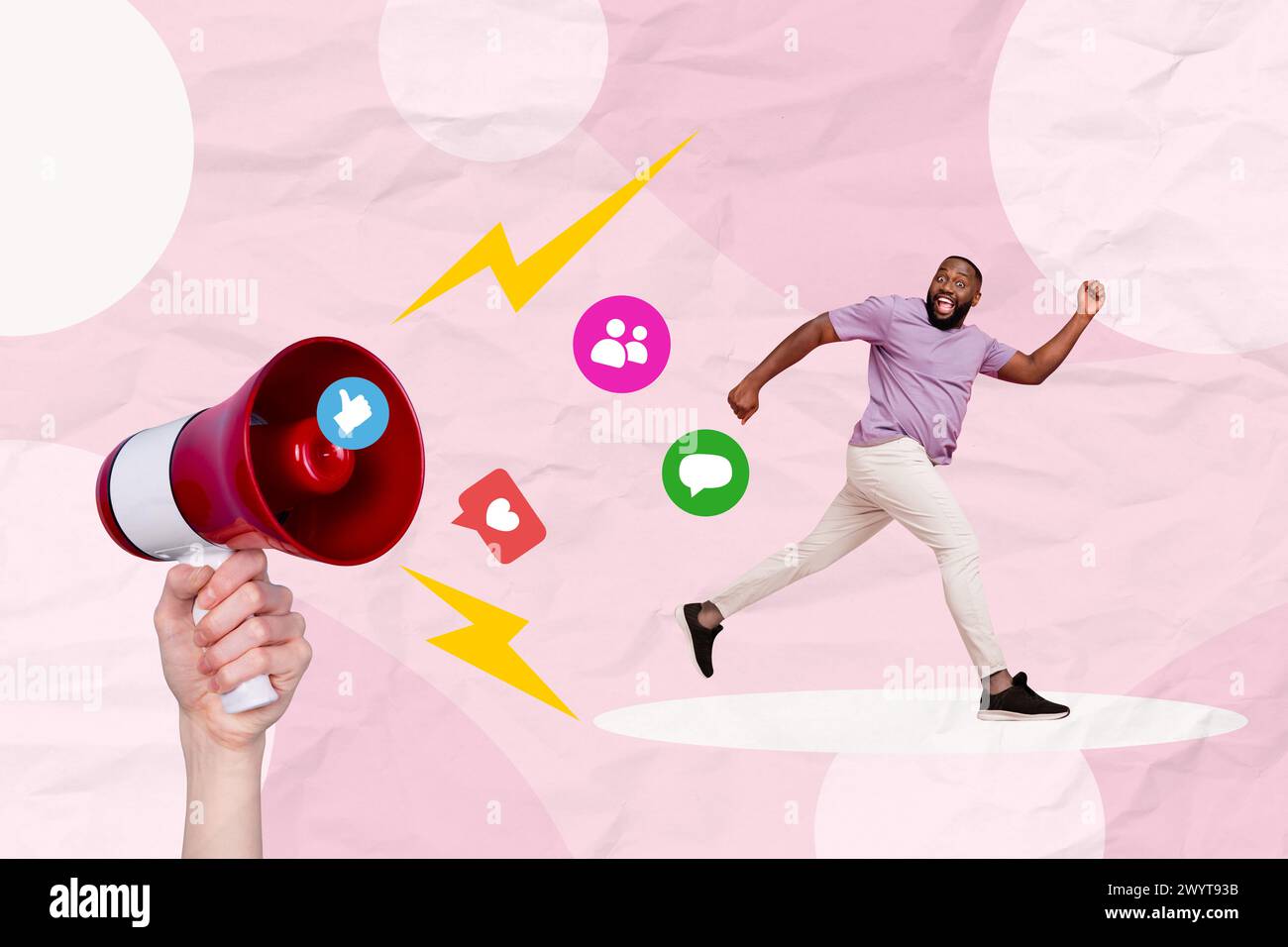 3D collage composite artwork sketch image of scared young man run from ...