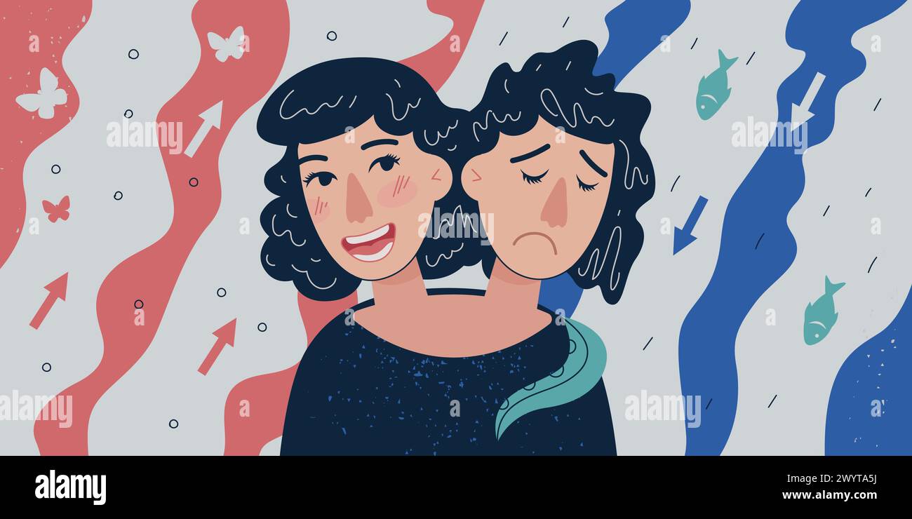 Bipolar disorder abstract horizontal banner. Visualization psychedelic ...