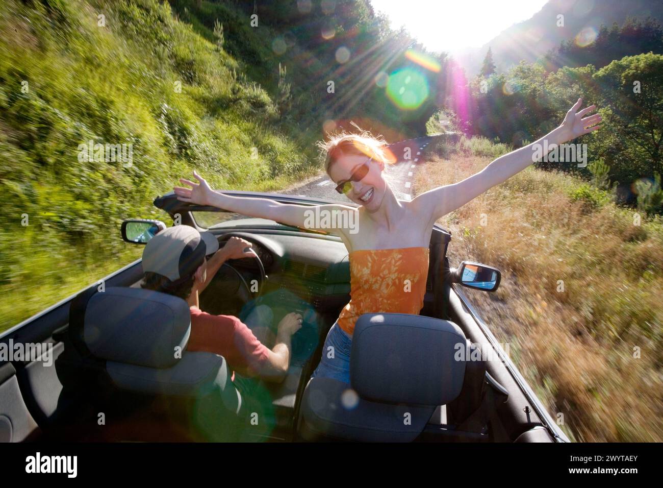Young couples drive car hi-res stock photography and images - Alamy