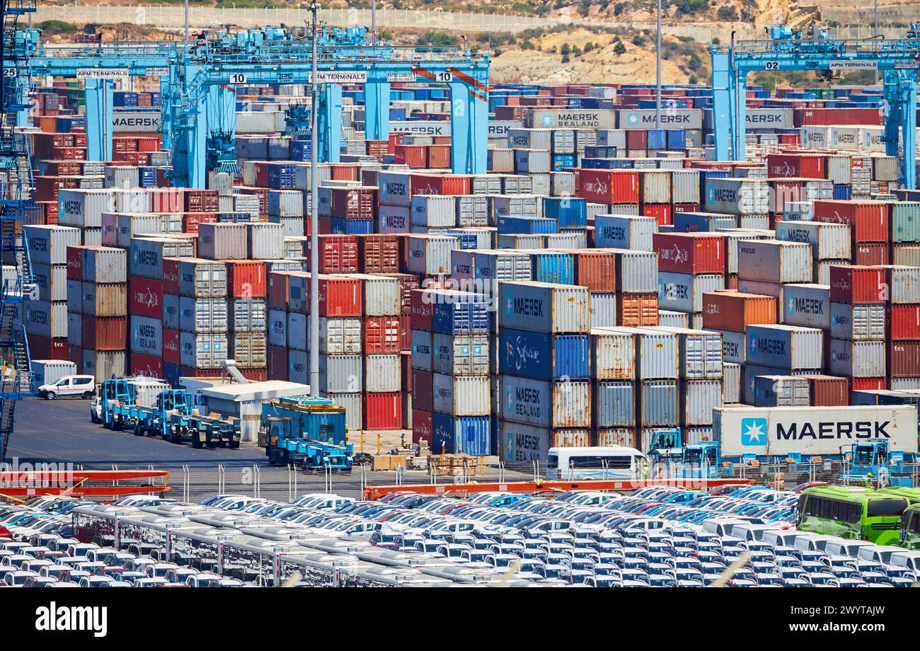Container ship, Commercial Port of Tangier MED, Strait of Gibraltar ...