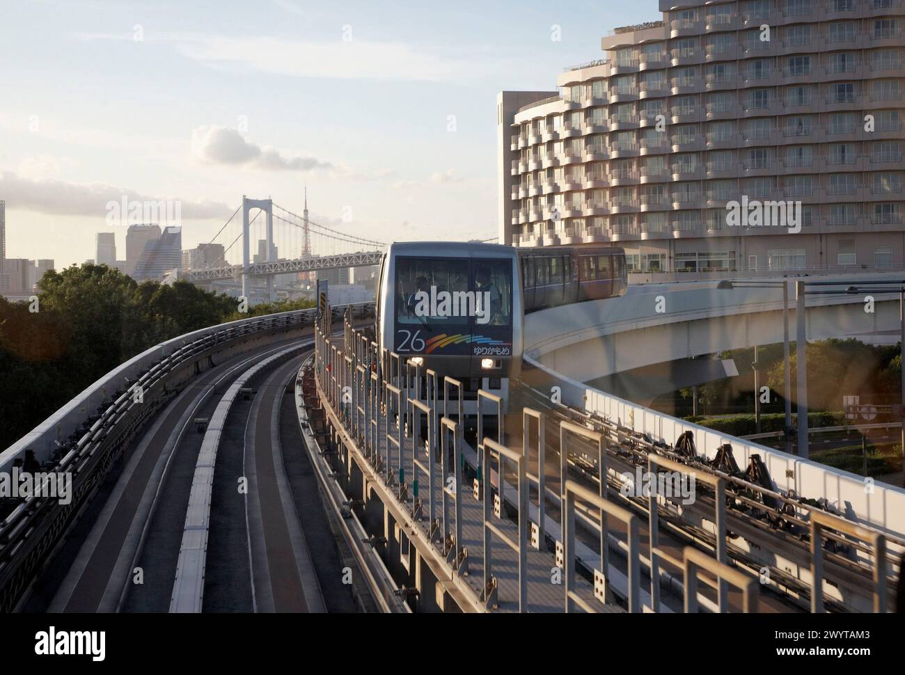 Rainbow bridge, Yurikamome line, Monorail train, Tokyo, Japan Stock ...
