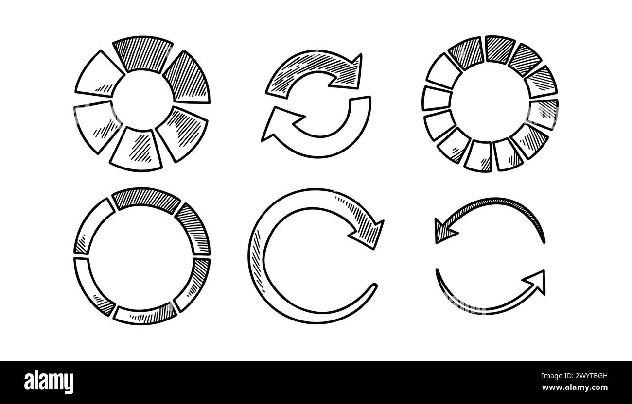 Set of loading circles in doodle style. Sketch download icon. Progress ... Set of loading circles in doodle style. Sketch download icon. Progress ...