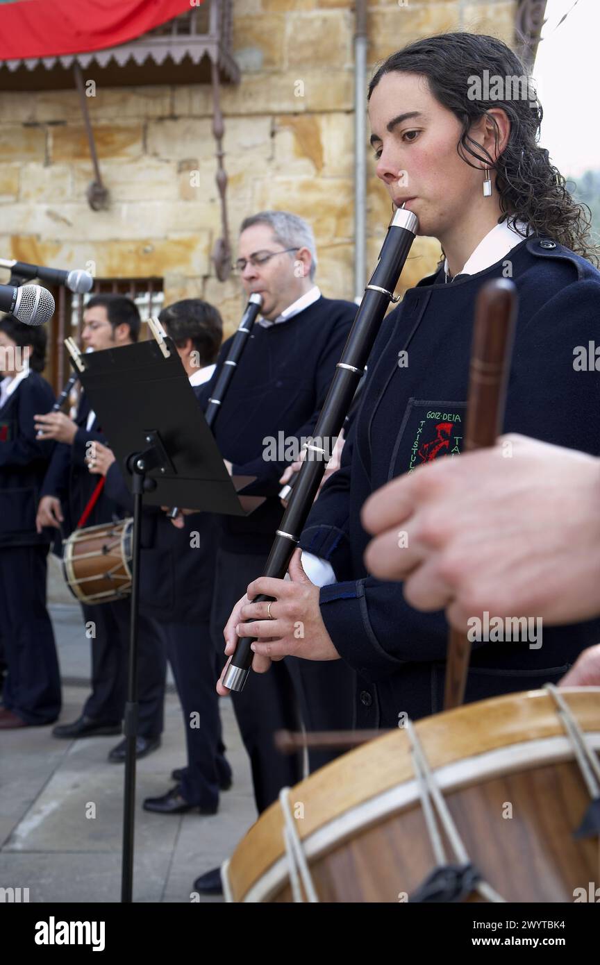 Basque folklore. Traditional dance ´Espata Dantza´. Fiestas de la Cruz ...