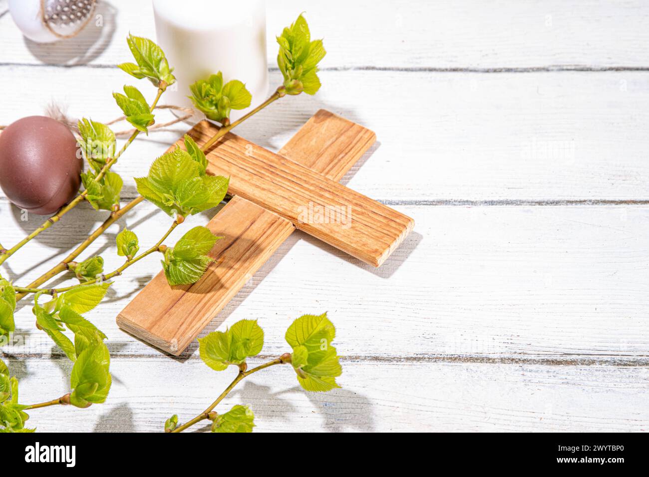 Easter orthodox catholic Christian holiday background, with wooden ...