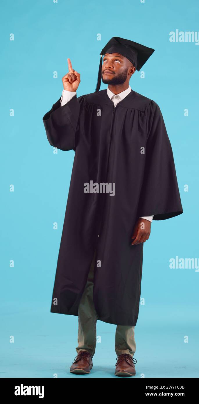 College student, pointing and graduation space in studio for future scholarship. Portrait ...