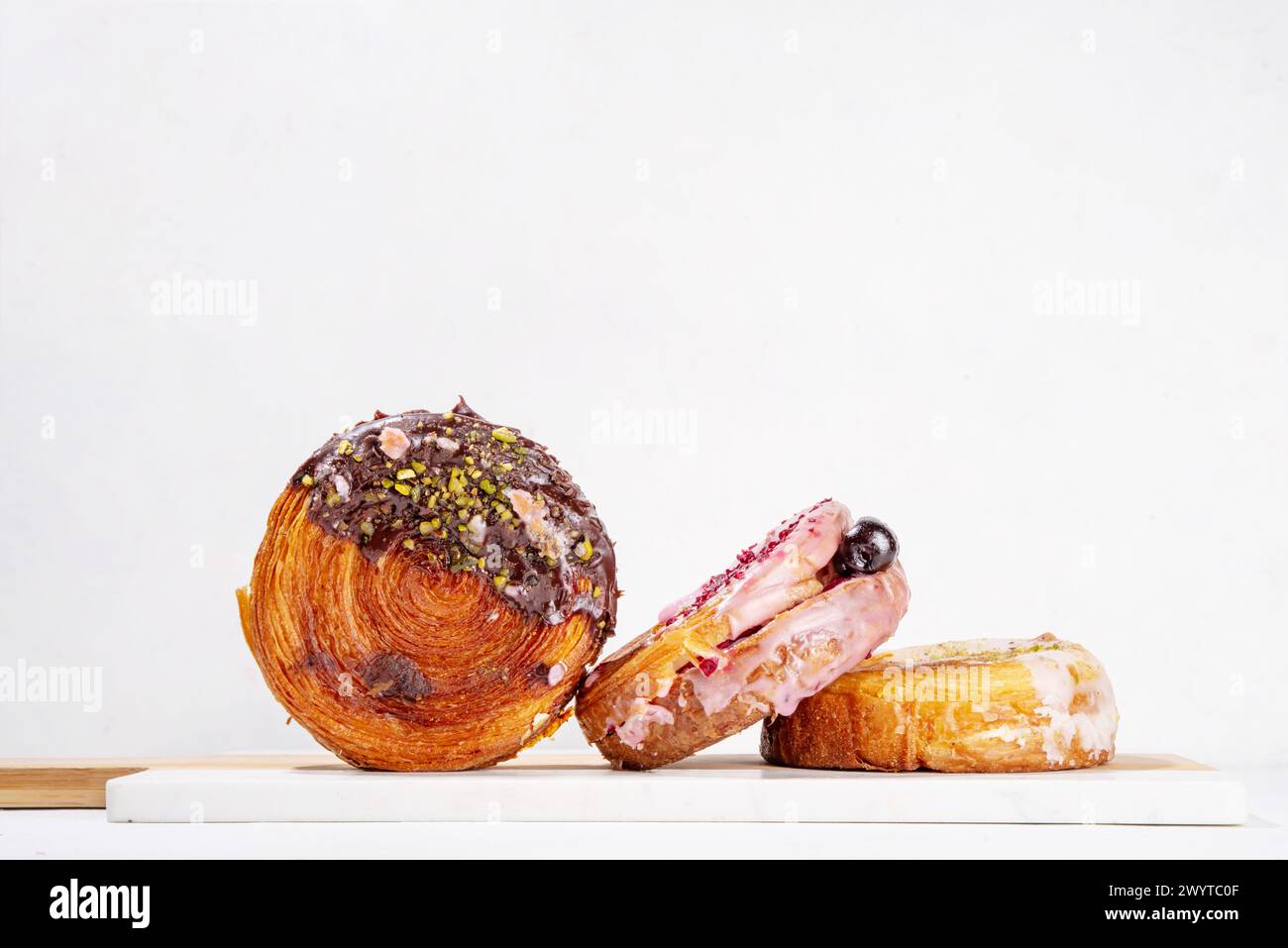 Set of various Round Croissants, puff pastry New York Roll, Supreme ...