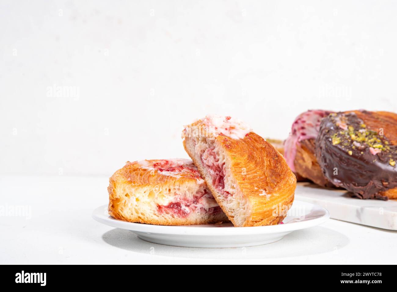 Set of various Round Croissants, puff pastry New York Roll, Supreme ...