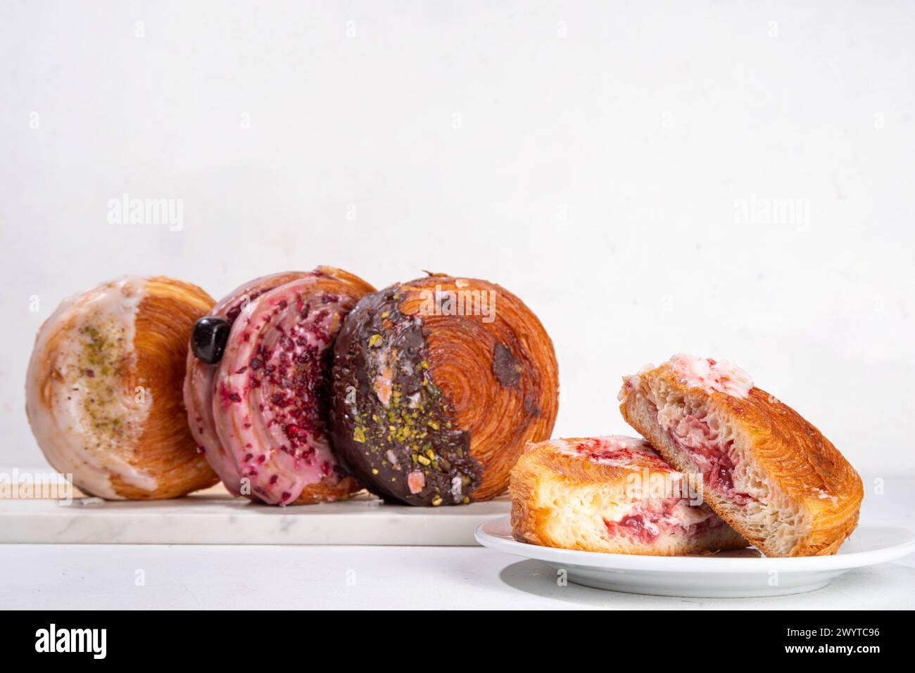 Set of various Round Croissants, puff pastry New York Roll, Supreme ...