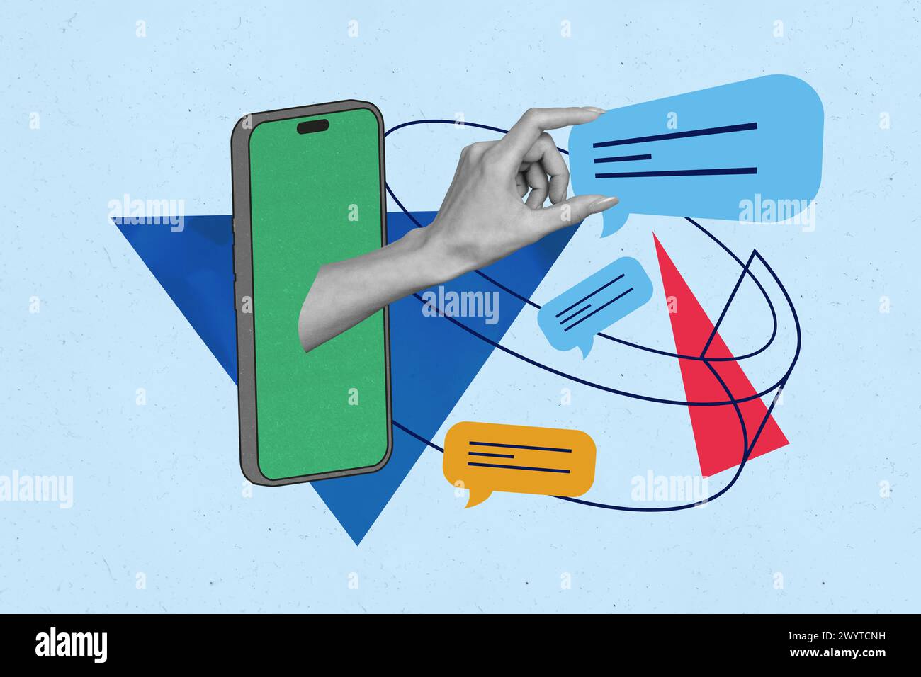 Composite collage picture image of online receive message telephone ...