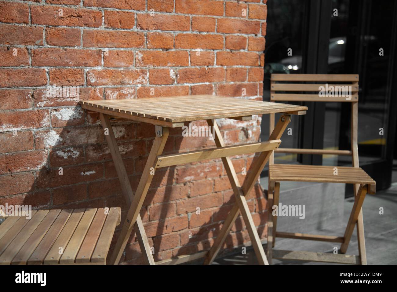 street cafe and wooden desk table place Stock Photo - Alamy