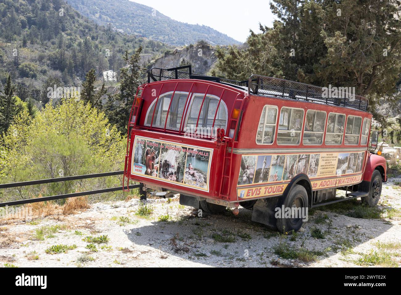 Neo Chorio, Cyprus. 01 April 2024: Vintage Tour Bus at Adonis Baths in ...