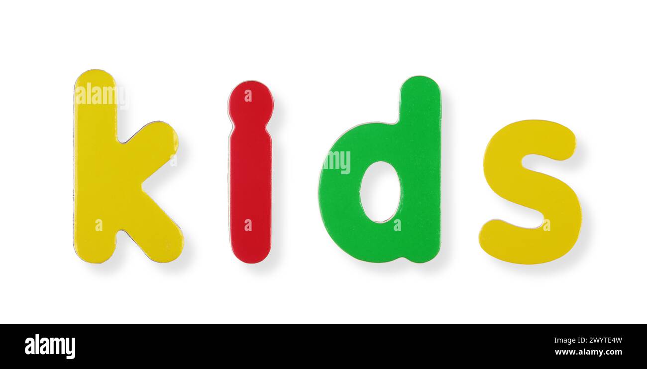 kids word in coloured magnetic letters Stock Photo - Alamy