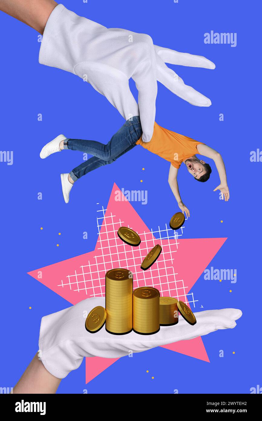 Composite collage image of nervous entrepreneur hands pulling trading ...