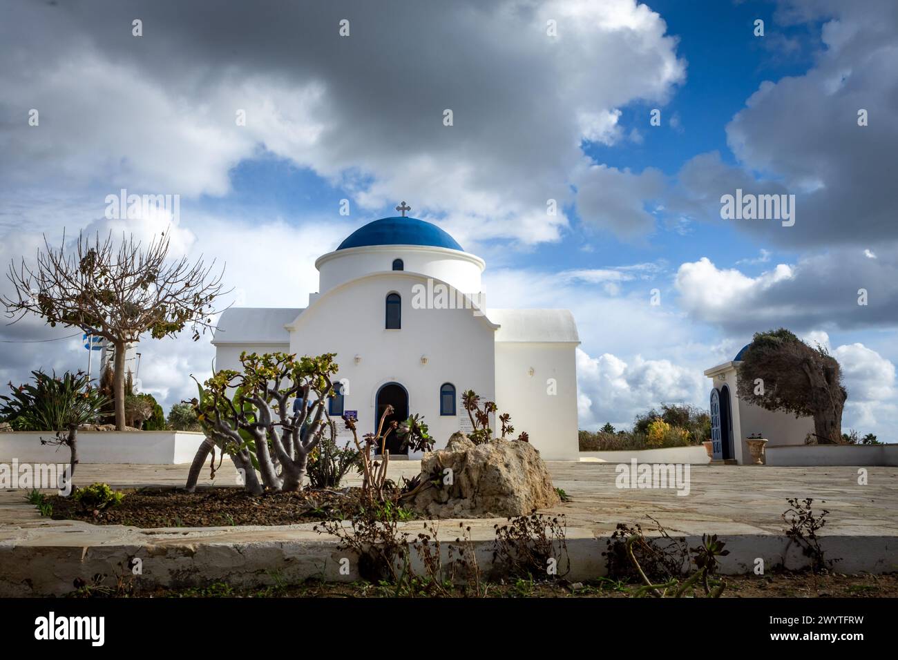 Paphos, Cyprus - December 23, 2023: Small adorable white and blue Saint ...