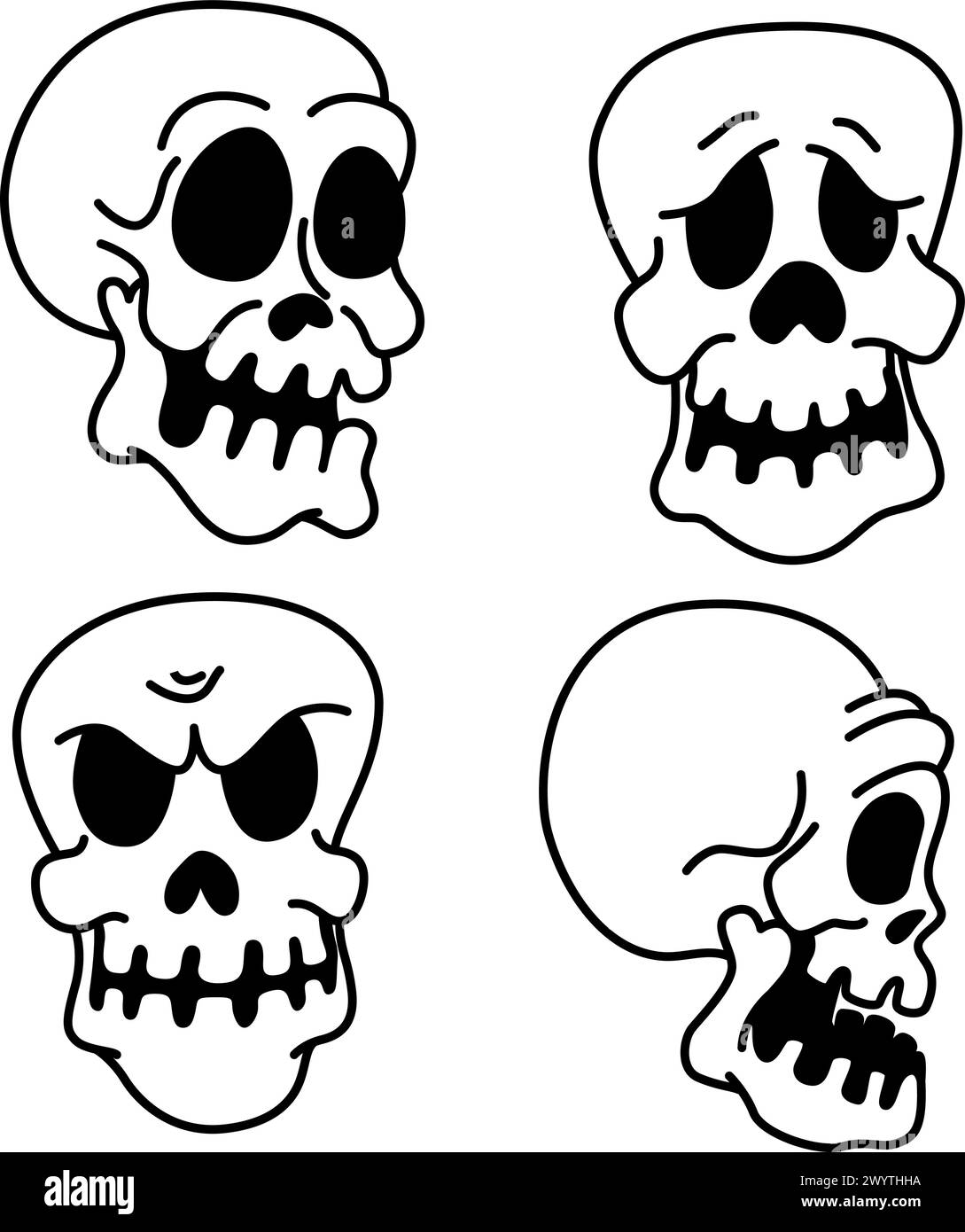 Set of illustrations of cartoon style skulls. Vector design element ...